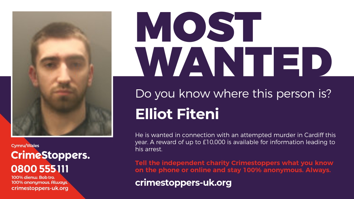 £10,000 reward for whereabouts of man wanted over Cardiff attempted ...